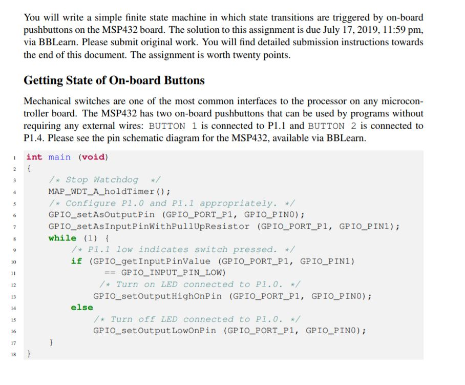 You will write a simple finite state machine in which | Chegg.com