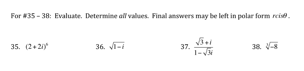 Solved For \#35 - 38: Evaluate. Determine all values. Final | Chegg.com