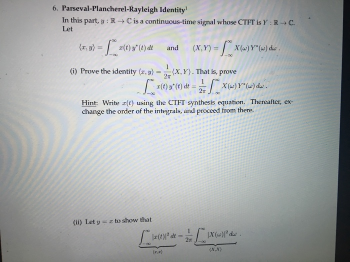 Solved Parseval-Plancherel-Rayleigh Identity In this part, y | Chegg.com