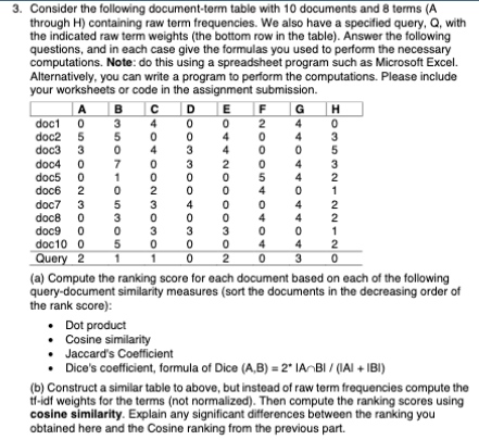 Solved Consider the following document-term table with 10 | Chegg.com