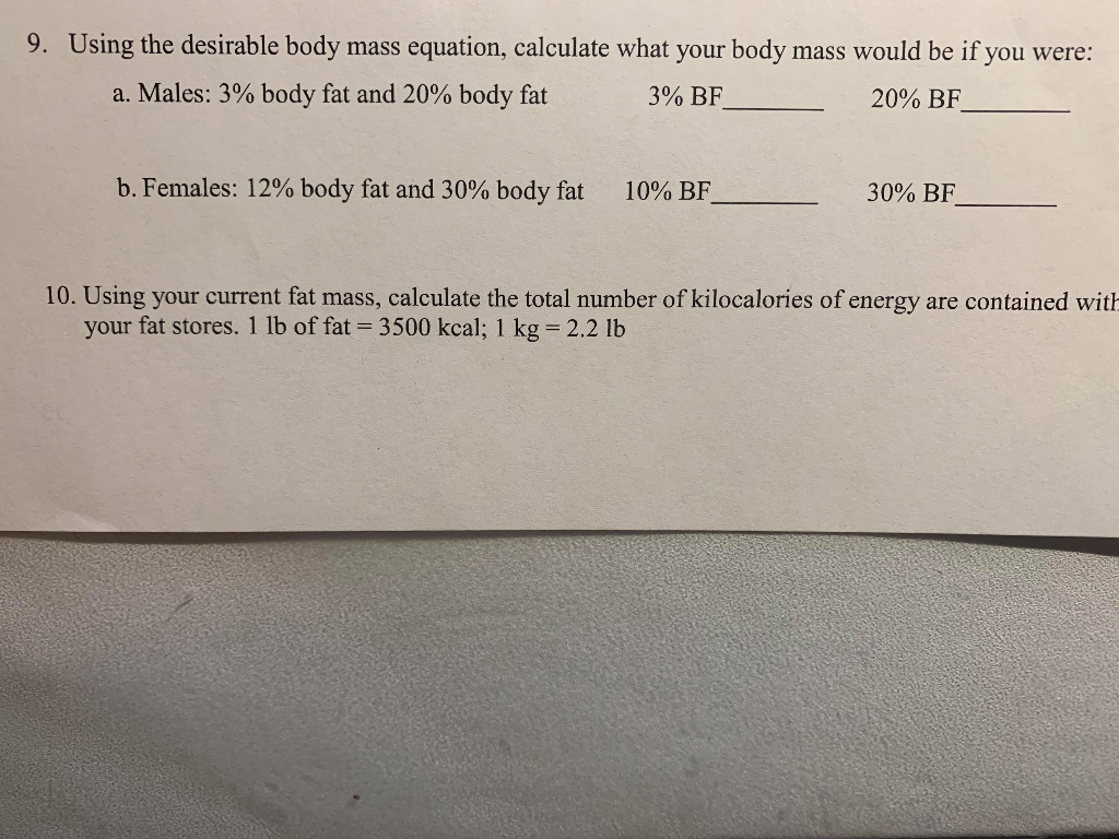 Solved Using the desirable body mass equation, calculate | Chegg.com