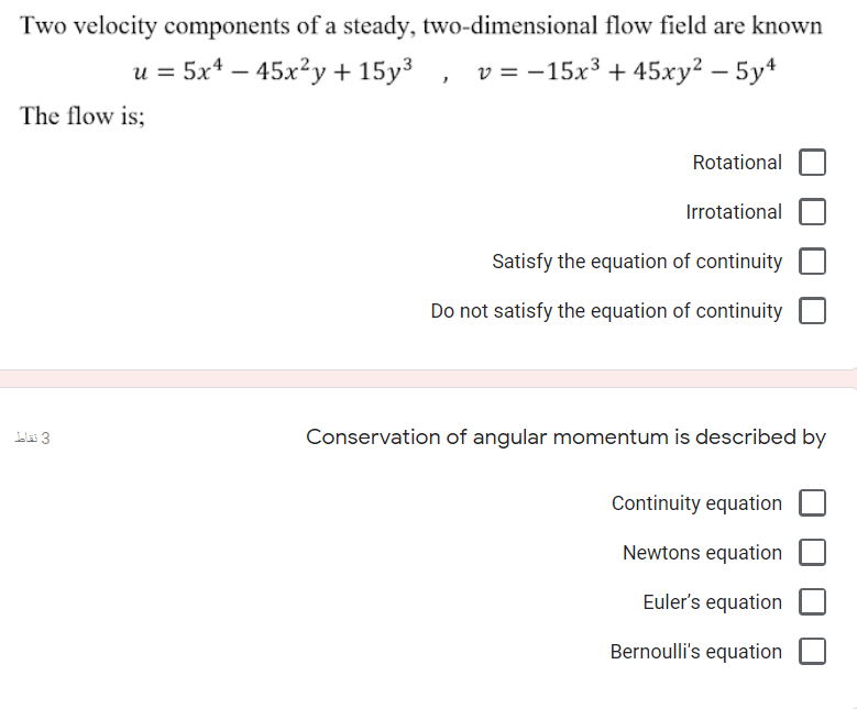 Solved Two velocity components of a steady, two-dimensional | Chegg.com