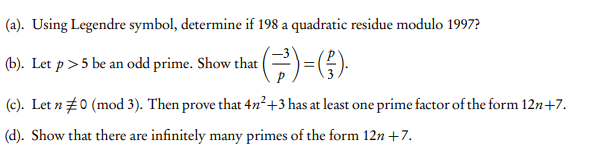 Solved (a). Using Legendre symbol, determine if 198 a | Chegg.com