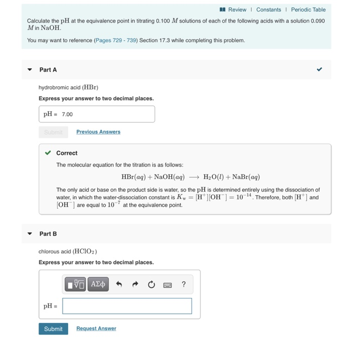 Solved ReviewI ConstantsI Periodic Table Calculate the pH at | Chegg.com