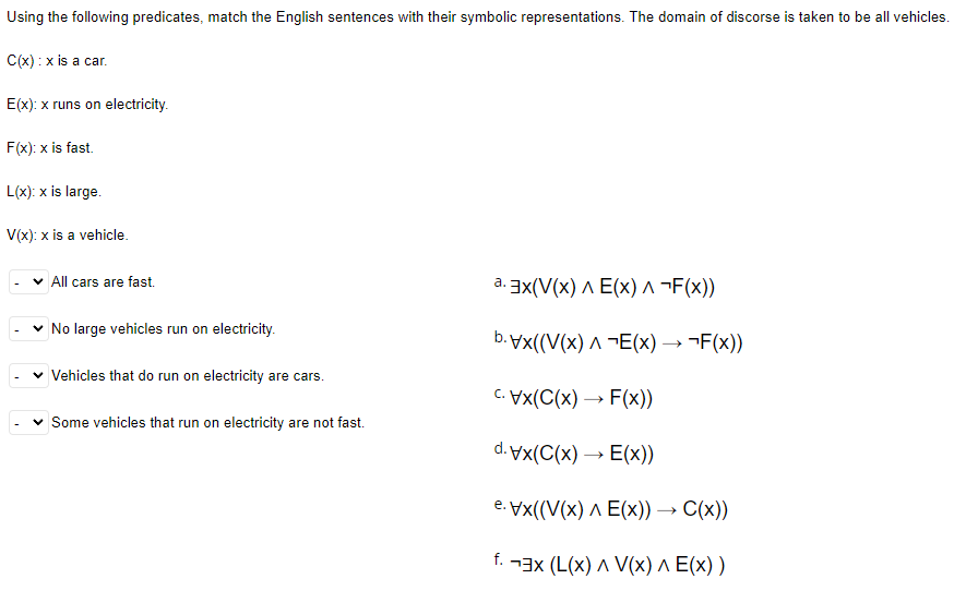 Solved Using the following predicates, match the English | Chegg.com