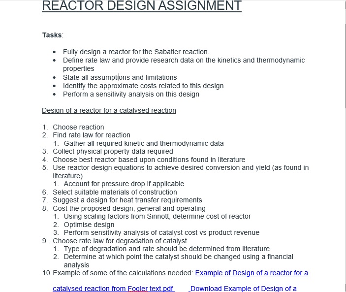 Solved REACTOR DESIGN ASSIGNMENT Tasks: • Fully design a | Chegg.com