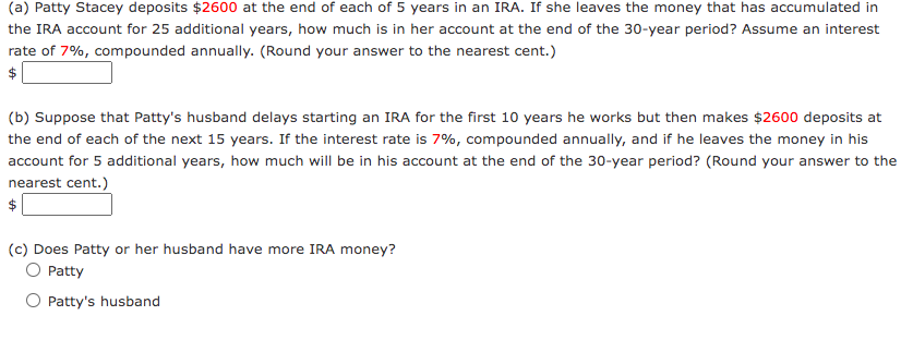 Solved (a) Patty Stacey deposits $2600 at the end of each of | Chegg.com