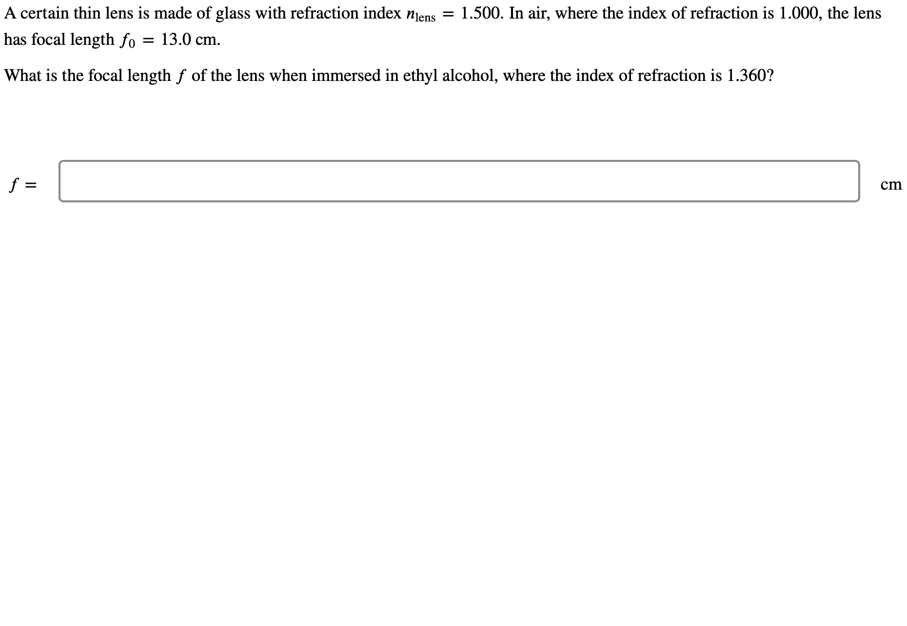 Solved A certain thin lens is made of glass with refraction | Chegg.com