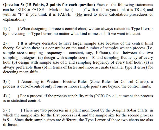 Solved Question 5: (15 Points, 3 points for each question) | Chegg.com