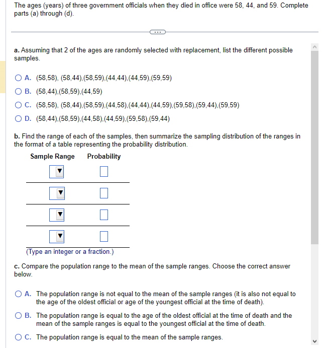 The ages (years) of three government officials when | Chegg.com