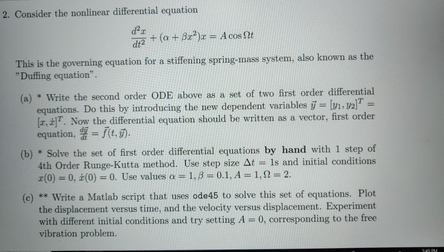 Solved 2. Consider the nonlinear differential equation A cos | Chegg.com