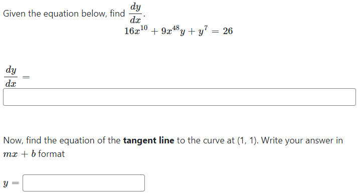 Solved Given the equation below, find dxdy. | Chegg.com