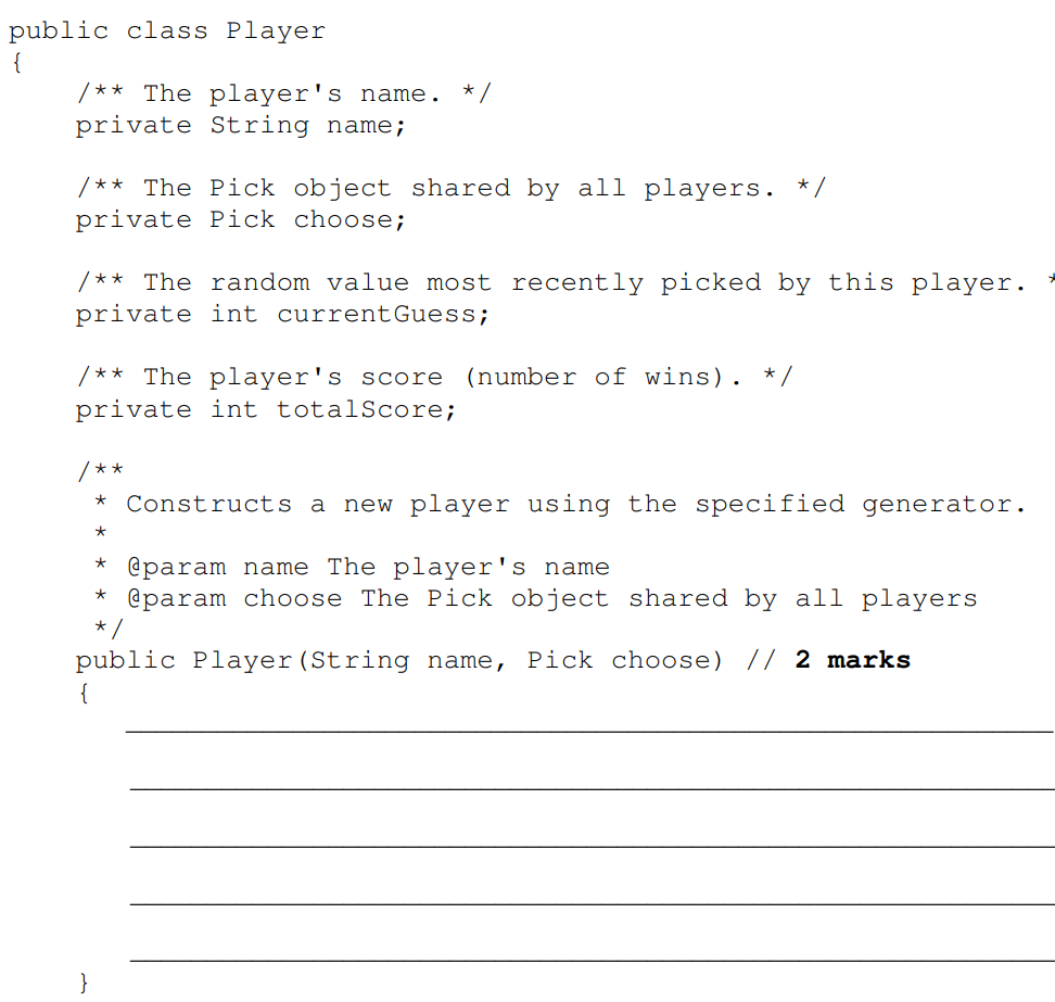 Solved public class Player /**The player's name */ private | Chegg.com