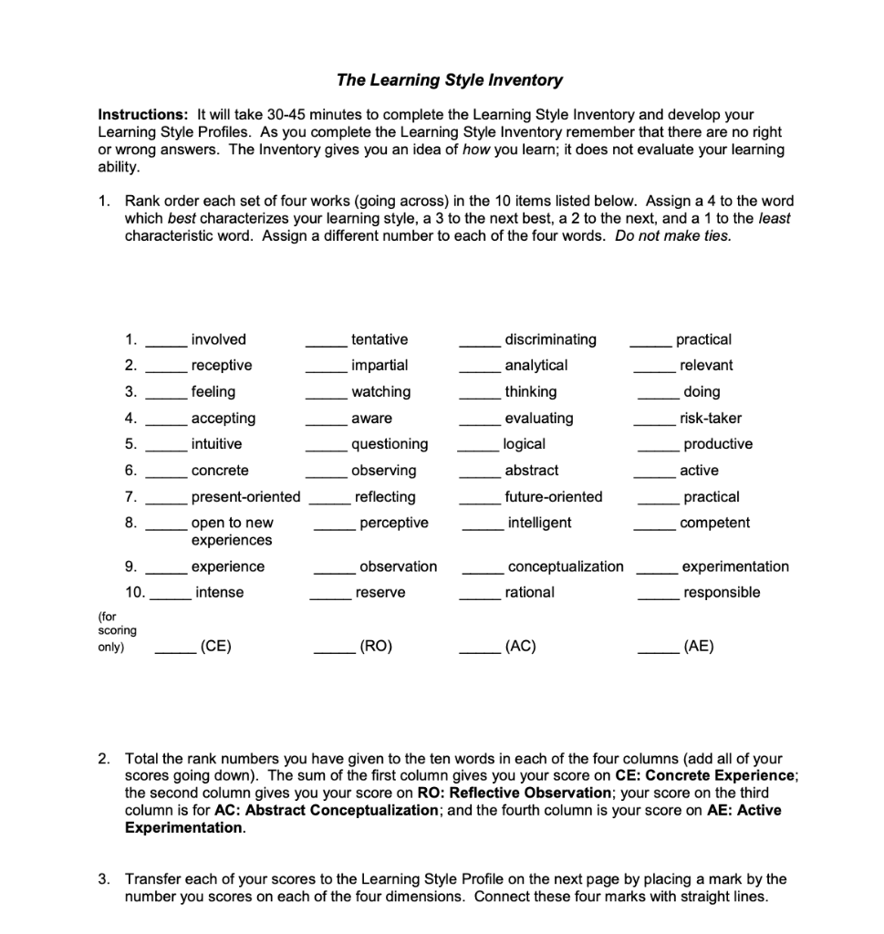 Learning Styles Inventory