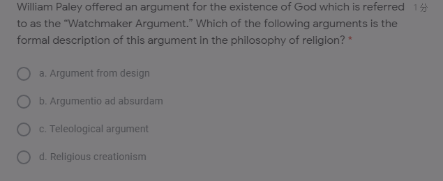 Solved William Paley offered an argument for the existence | Chegg.com