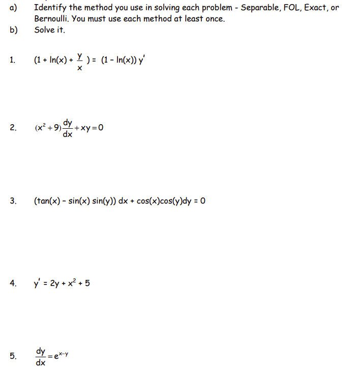 Solved a) Identify the method you use in solving each | Chegg.com