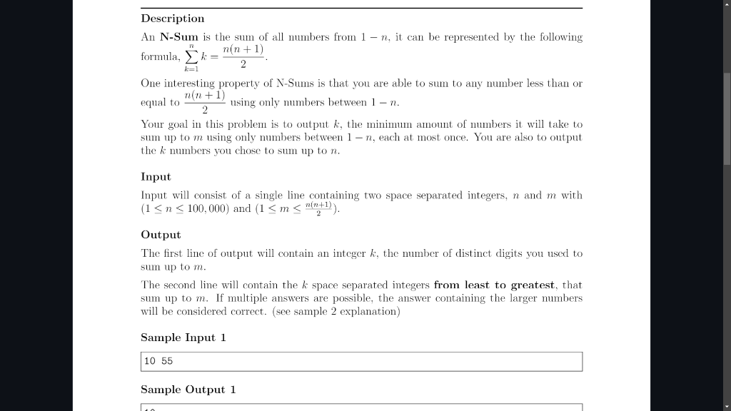 Solved Description An N-Sum is the sum of all numbers from | Chegg.com