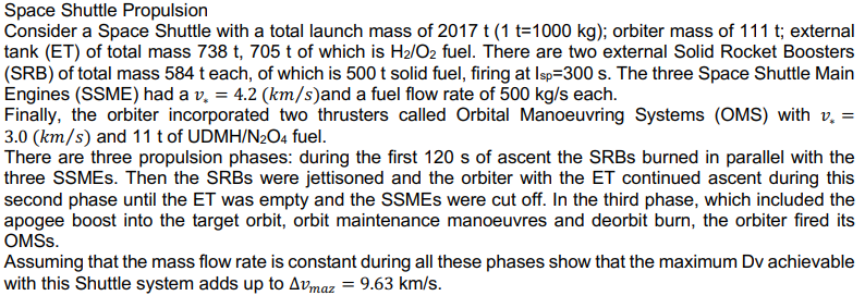 Solved Space Shuttle Propulsion Consider a Space Shuttle | Chegg.com