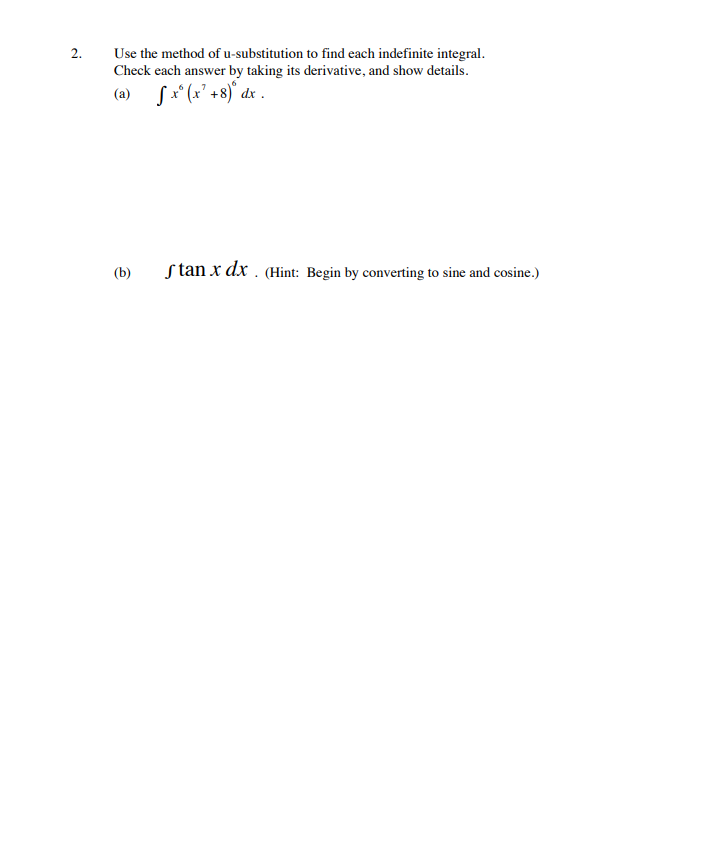 Solved 2. Use the method of u-substitution to find each | Chegg.com