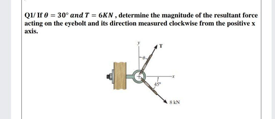 Solved Q1/ If 0 = 30° and T = 6KN, determine the magnitude | Chegg.com