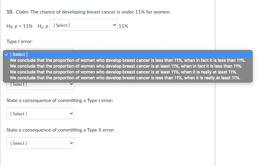 Solved 10. Claim: The chance of developing breast cancer is | Chegg.com