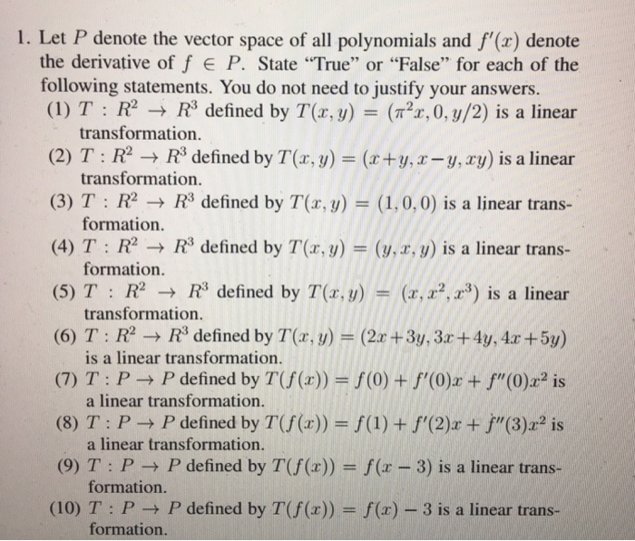 Solved 1. Let P denote the vector space of all polynomials | Chegg.com