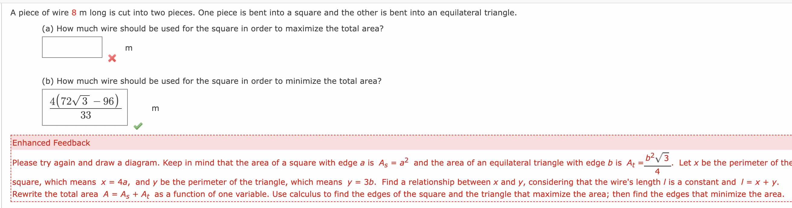 Solved A piece of wire 8 m long is cut into two pieces. One | Chegg.com