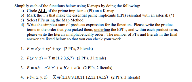 Solved Simplify each of the functions below using K-maps by | Chegg.com