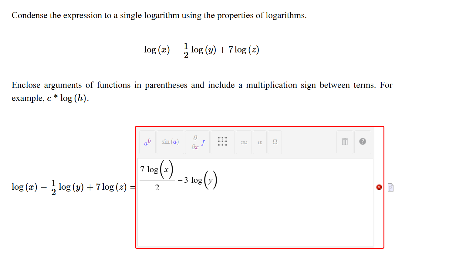 Solved Condense the expression to ﻿a single logarithm using | Chegg.com