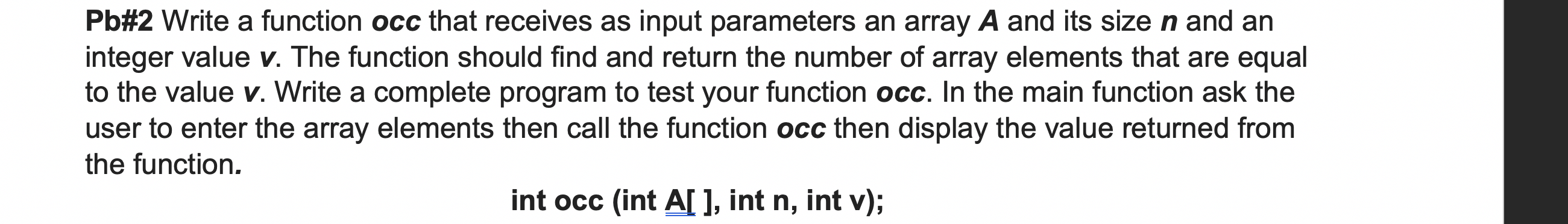 Solved Pb#2 Write a function occ that receives as input | Chegg.com