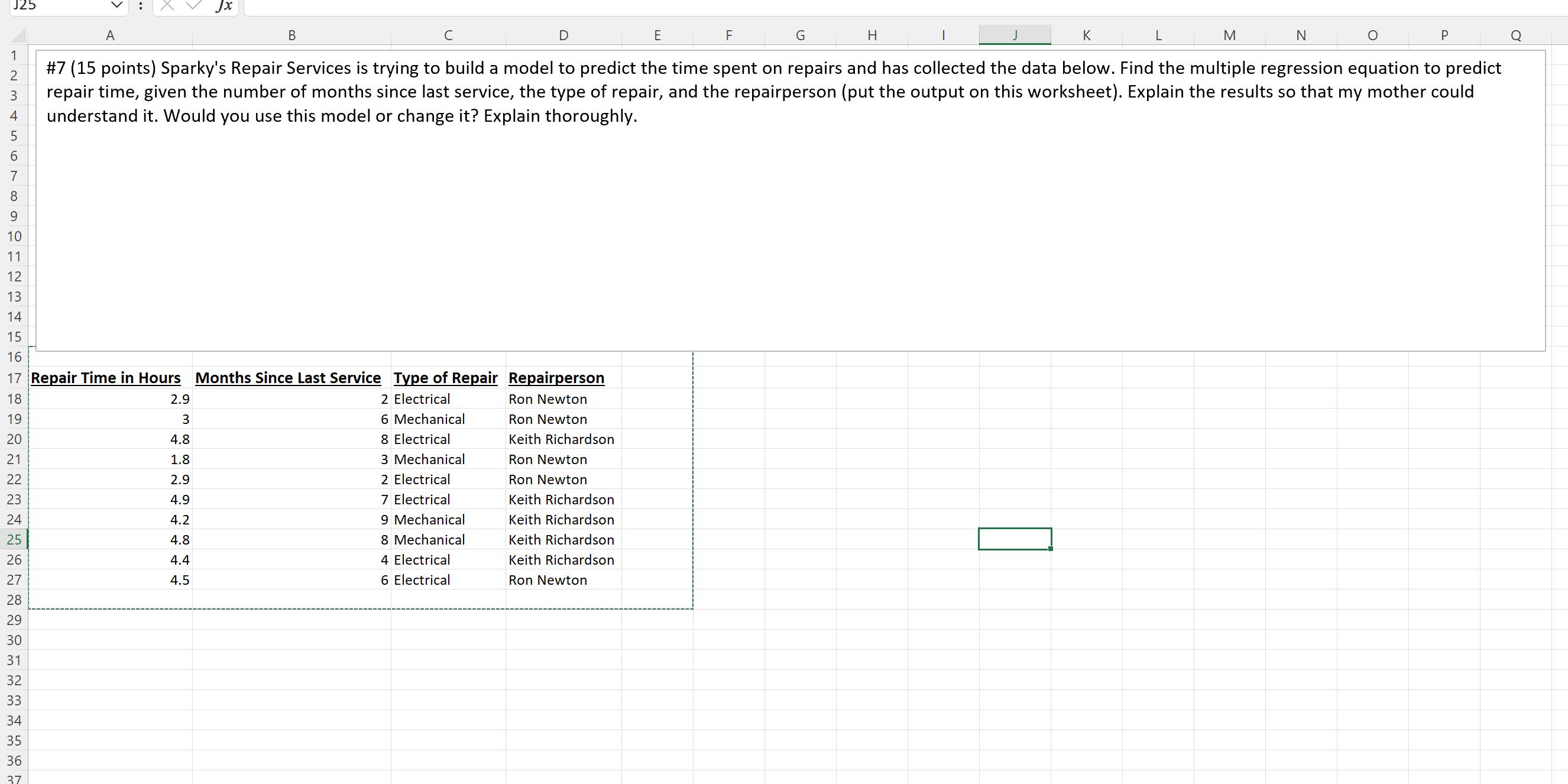Solved \#7 (15 points) Sparky's Repair Services is trying to | Chegg.com