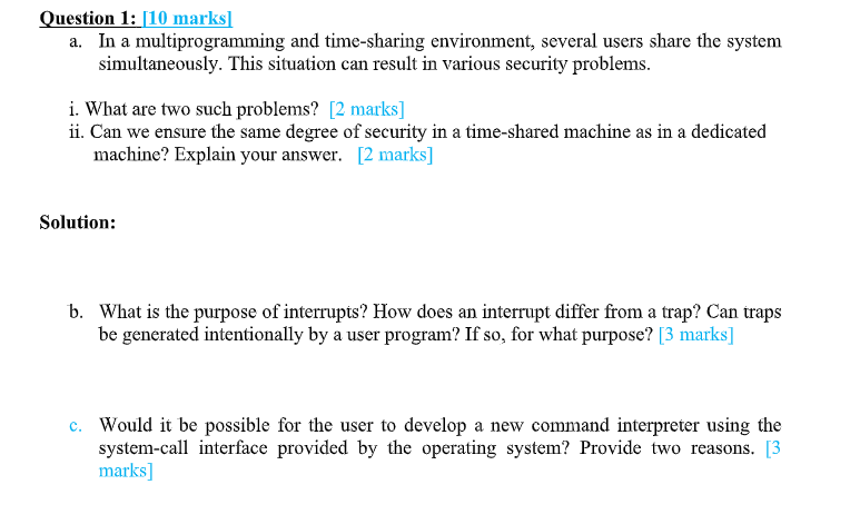 Solved Question 1 10 Marks A In A Multiprogramming And