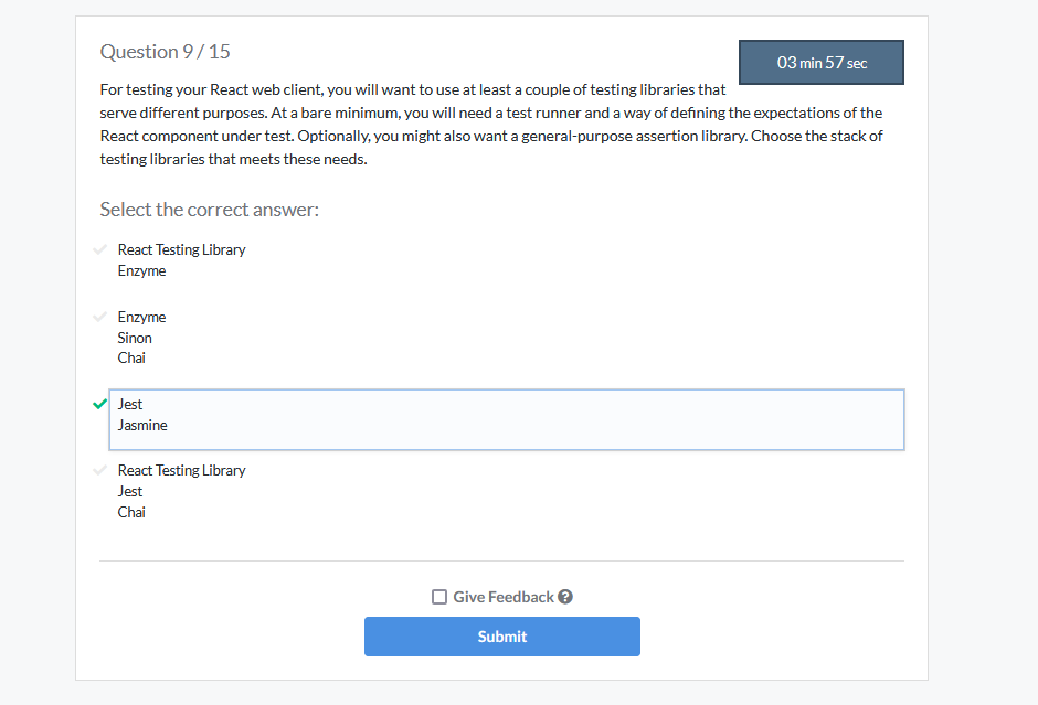 Solved For testing your React web client, you will want to | Chegg.com