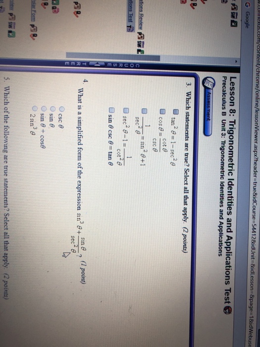 Solved Lesson 8: Trigonometric Identities and Applications | Chegg.com