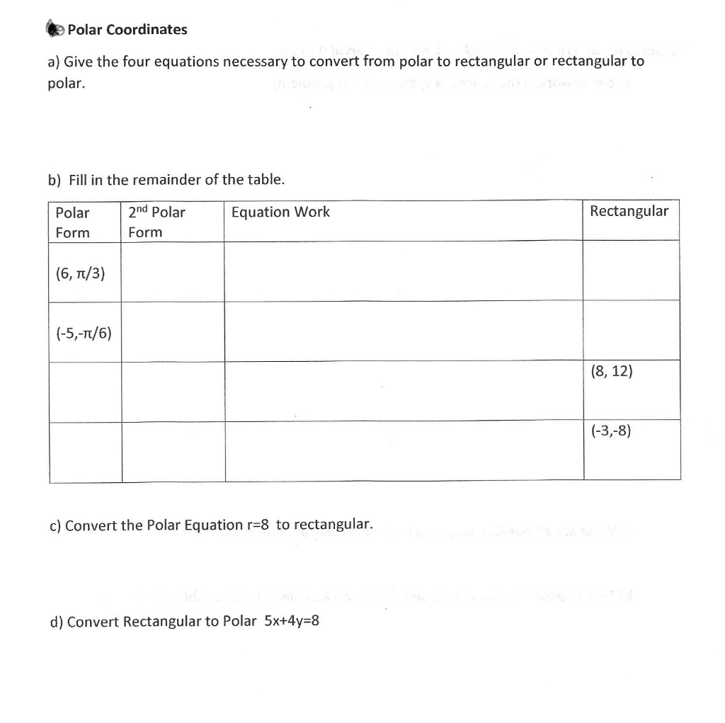 Solved Polar Coordinates a) Give the four equations | Chegg.com