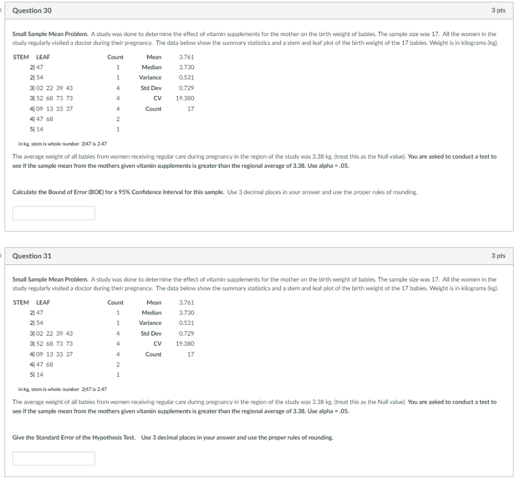 Solved Small Sample Mean Problem. Astudy was done to | Chegg.com