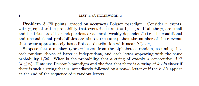 Solved Problem 3 (20 points, graded on accuracy) Poisson | Chegg.com