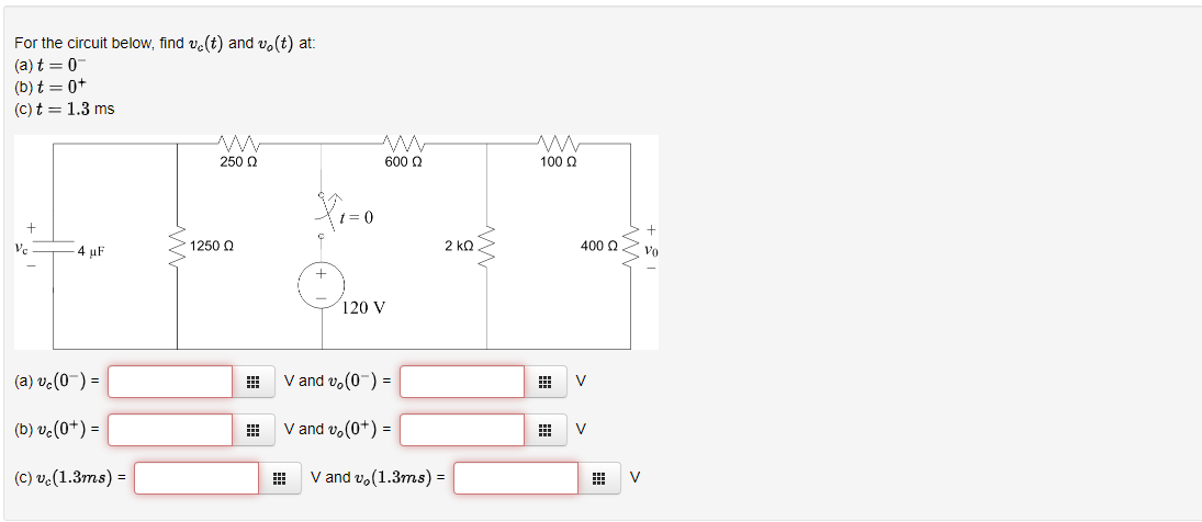 Solved For the circuit below, find vc(t) and vo(t) at: (a) | Chegg.com