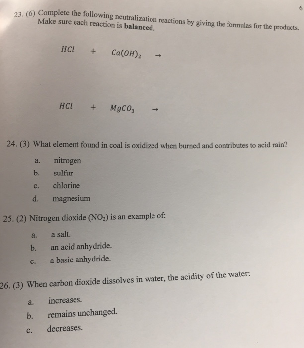 Solved Complete the following neutralization reactions by | Chegg.com