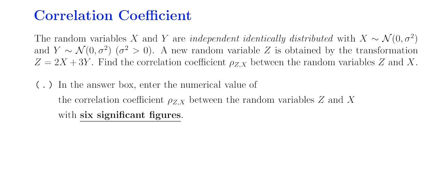 Solved Correlation Coefficient The random variables X and Y | Chegg.com