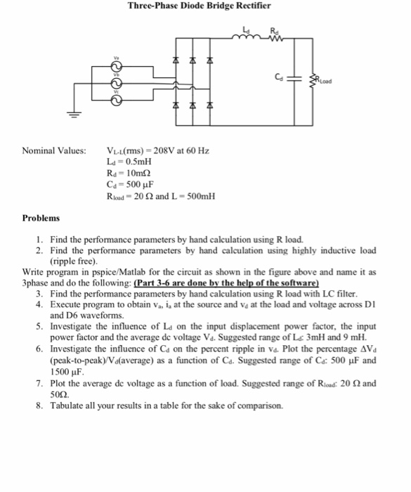 Three-Phase Diode Bridge Rectifier min * + Blond | Chegg.com
