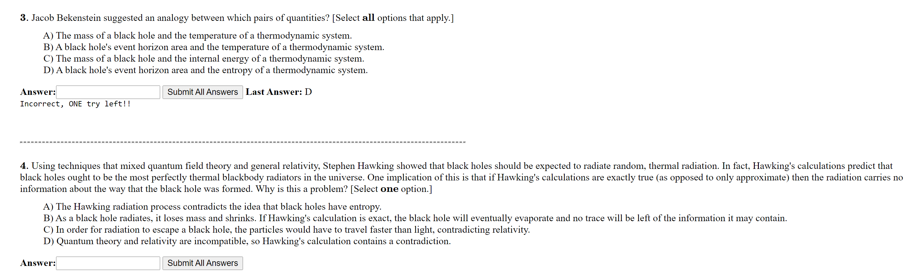 Solved 1. Jacob Bekenstein suggested an analogy between | Chegg.com