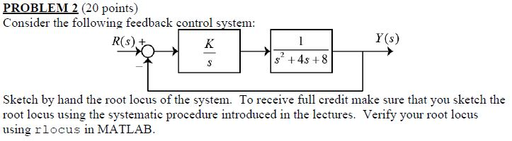 PROBLEM 2 (20 points) Consider the following feedback | Chegg.com