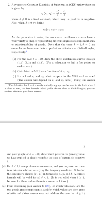 Solved 2 A symmetric Constant Elasticity of Substitution | Chegg.com