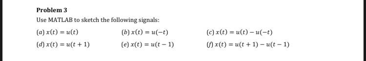 Solved Problem 3 Use Matlab To Sketch The Following Signals 