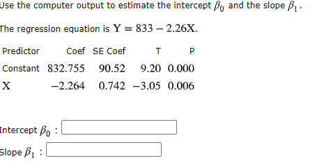 Solved Use the computer output to estimate the intercept Bo | Chegg.com