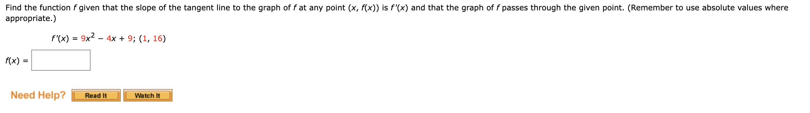 Solved appropriate.) f′(x)=9x2−4x+9;(1,16) f(x)= | Chegg.com