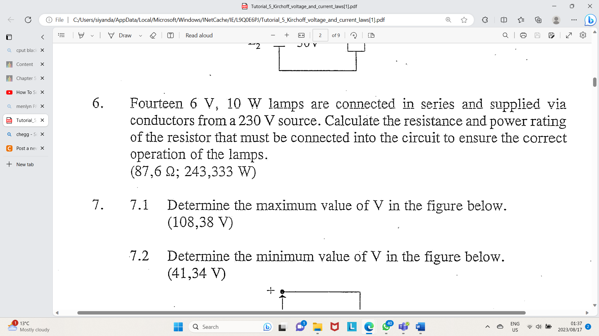Solved 6. Fourteen \\( 6 \\mathrm{~V}, 10 \\mathrm{~W} \\) | Chegg.com