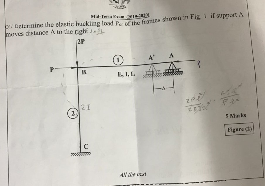 Solved Mid-Term Exam. (2019-2020) Q1/ Determine the elastic | Chegg.com
