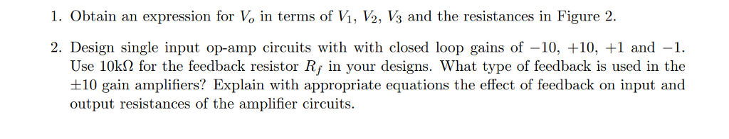 Solved 1. Obtain an expression for Vo in terms of Vi, V2, V3 | Chegg.com